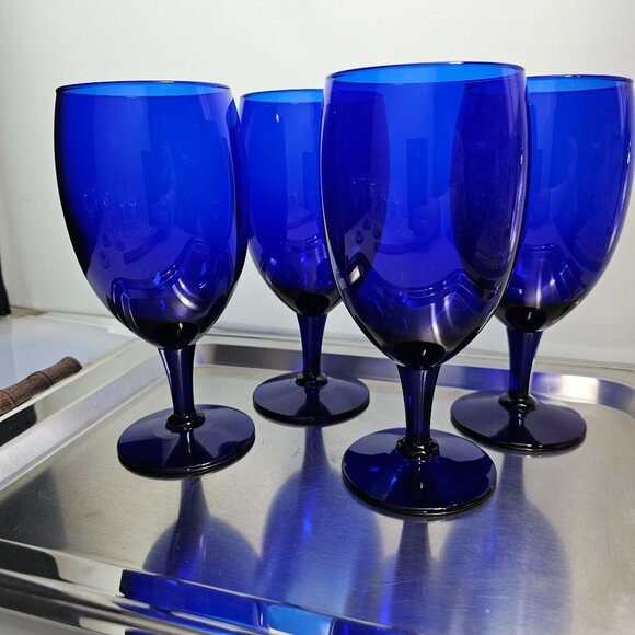 Pier 1 | Dining | 4 Pier Cobalt Blue Ice Tea Glasses 7 Water Goblets ...
